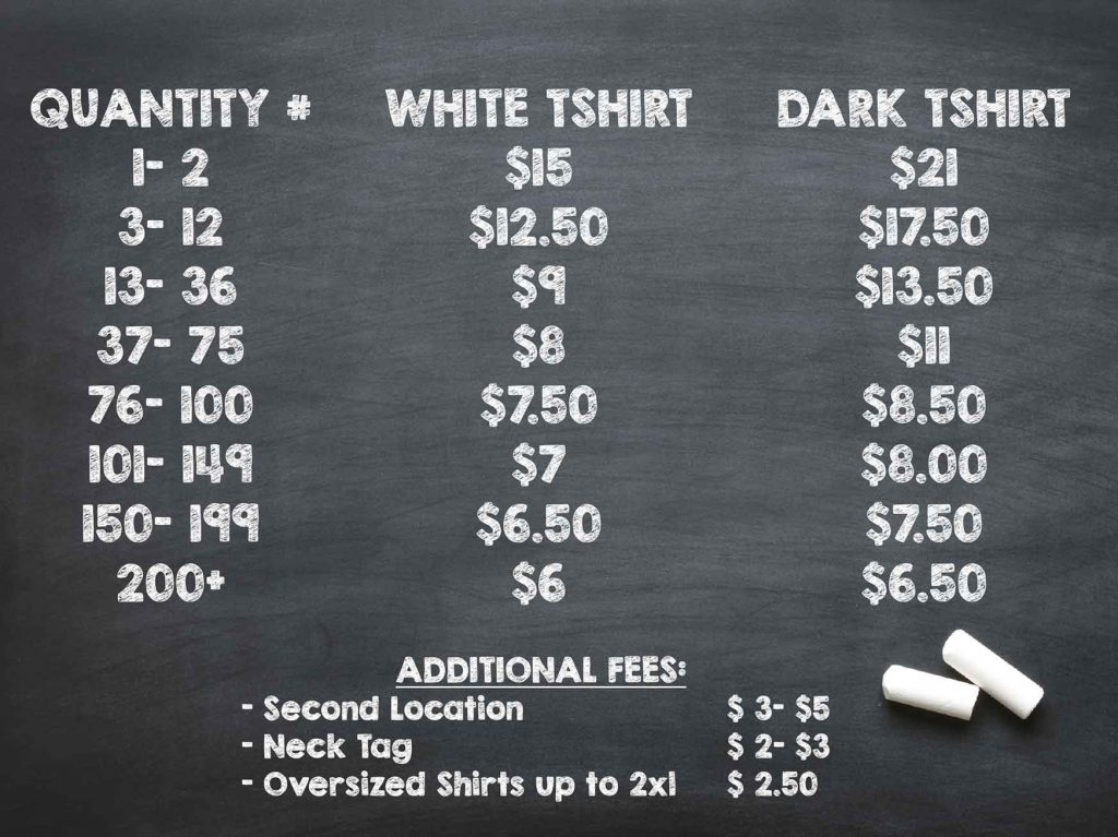 L A Direct To Garment T shirts Printing Prices